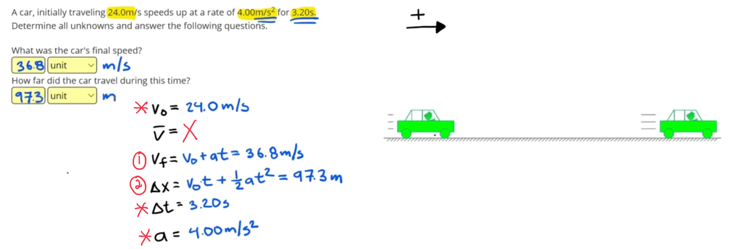 Acceleration Practice Questions - Complete Problems 2 - Positive Physics