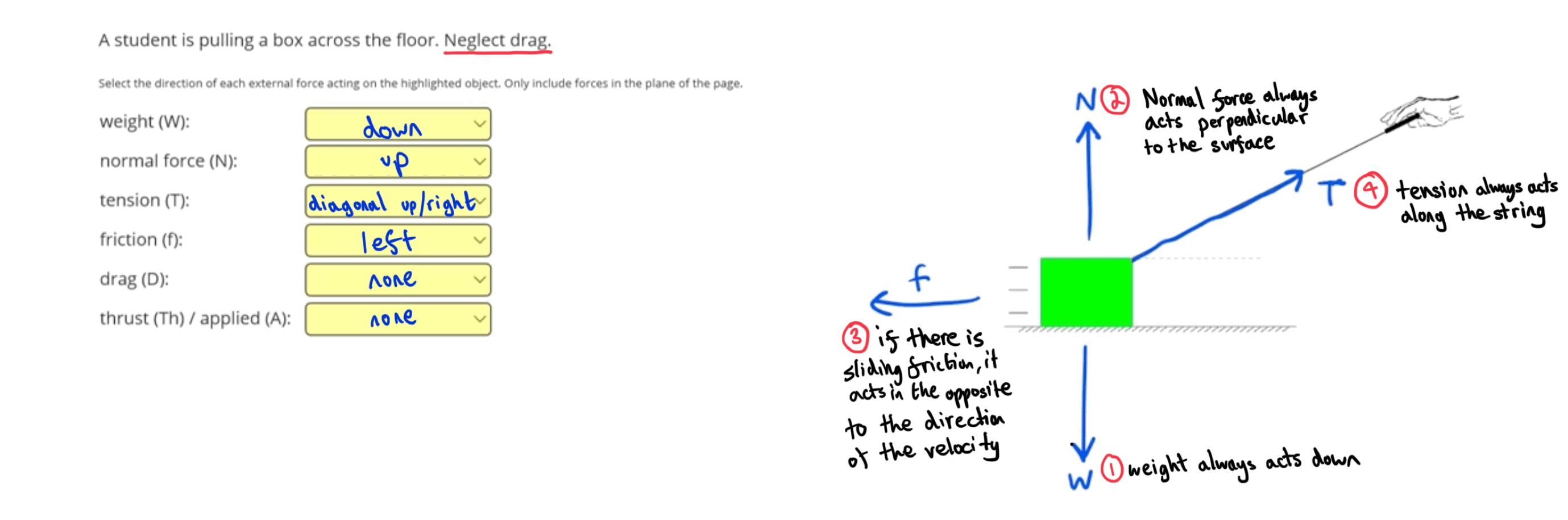 Diagonal Forces Practice Questions - Free-body Diagram Drawing ...
