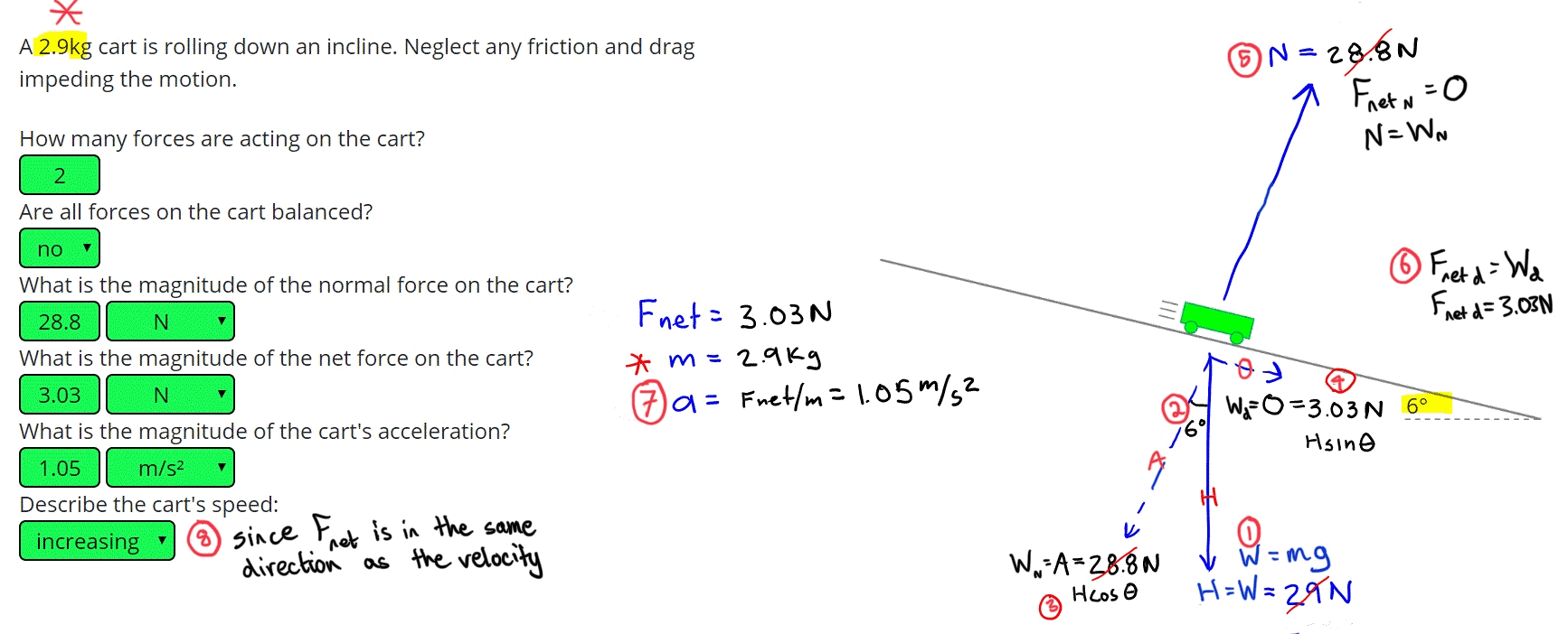 Incline Forces Practice Questions - Complete Problems 1 - Positive Physics