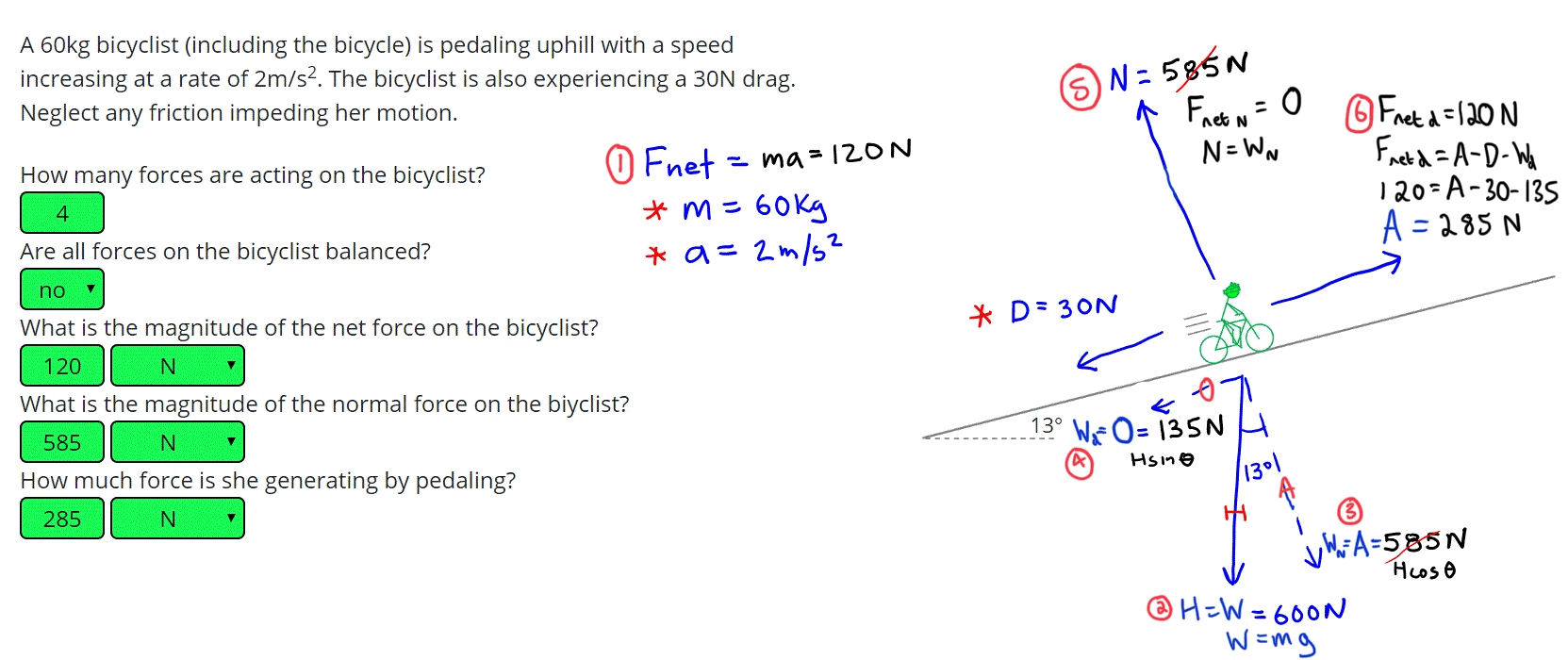 Incline Forces Practice Questions - Complete Problems 2 - Positive Physics